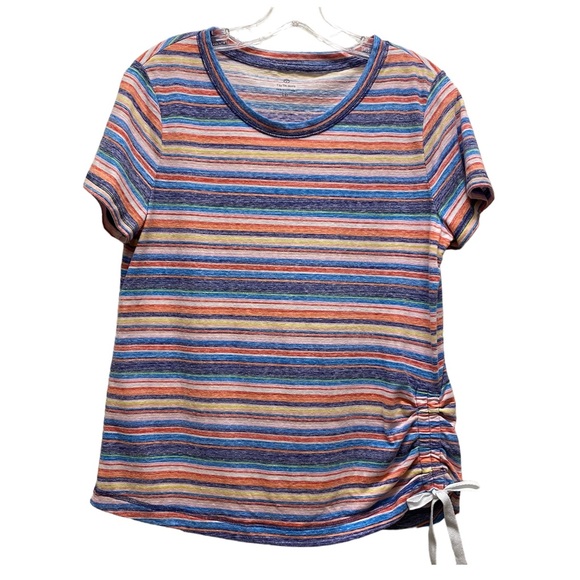 Talbots | Tops | T By Talbots Rainbow Striped Cinched Side Scoop Neck ...